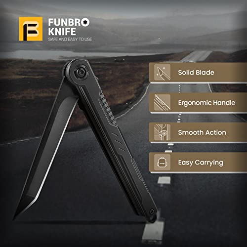 FUNBRO EDC Pocket Knife for Men, Tanto Folding Knives with 7CR13Mov Stainless Steel Blade, Slim Survival Knife with Clip, Window Breaker, Flipper Open and Liner Lock for Outdoor Camping