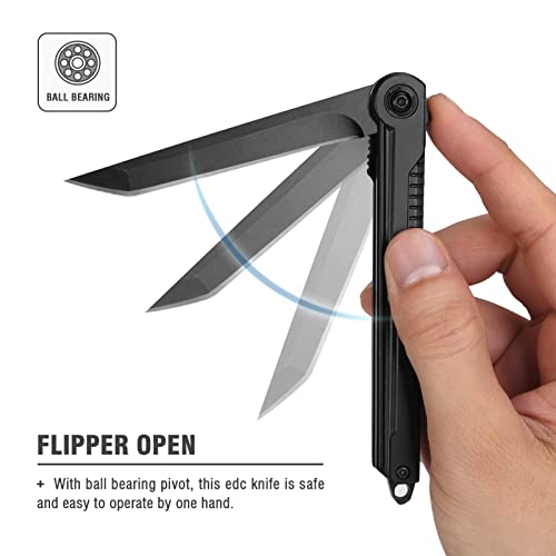 FUNBRO EDC Pocket Knife for Men, Tanto Folding Knives with 7CR13Mov Stainless Steel Blade, Slim Survival Knife with Clip, Window Breaker, Flipper Open and Liner Lock for Outdoor Camping