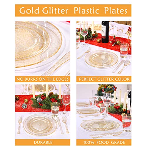 Liacere 100Pieces Gold Plastic Plates-Disposable Gold Glitter Appetizer Plates-7.5inch Premium Plastic Salad/Dessert Plates for Wedding &Parties