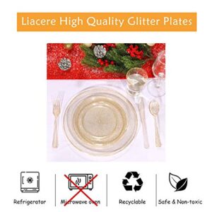 Liacere 100Pieces Gold Plastic Plates-Disposable Gold Glitter Appetizer Plates-7.5inch Premium Plastic Salad/Dessert Plates for Wedding &Parties