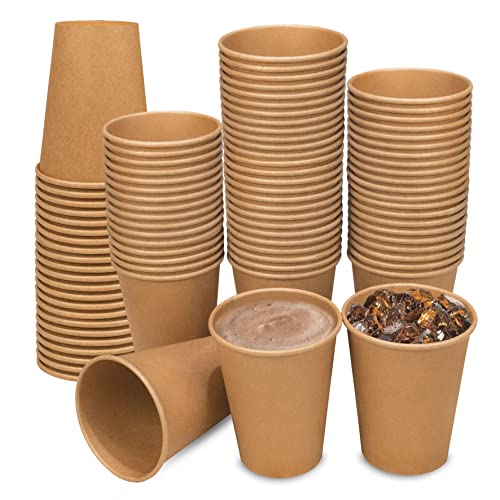 PANSUN Selected [192 Pack] 12oz Kraft Paper Coffee Cups, Leak-Proof Hot Drink Cups - Unbleached and Thickened for Enhanced Durability