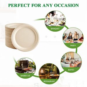 Vplus 150 Pack Paper Plates 9 inch 100% Compostable Plates Heavy-Duty Disposable Paper Plates Bagasse Natural Biodegradable Eco-Friendly Sugarcane Plates