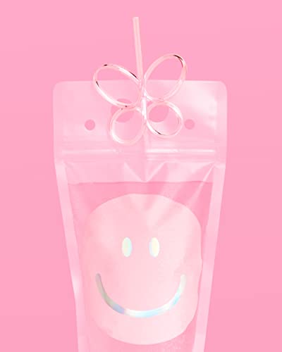 xo, Fetti Smiley Drink Pouches + Butterfly Straws - 16 count | Bday Cups, Happy Pastel Birthday Party Decorations, Cute Bachelorette Party, Cool Drinkware