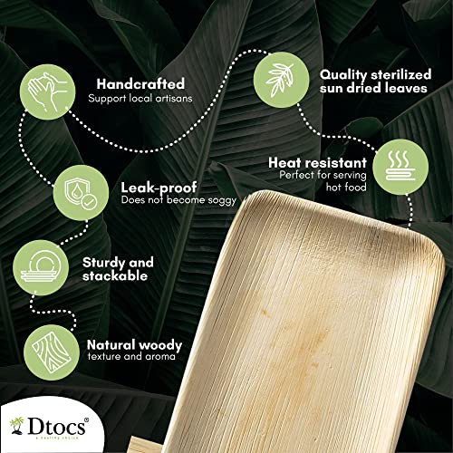 Dtocs Palm Leaf Plates 6x9 Inch Rectangle Tray (Pack 50) | Bamboo Plate Like Biodegradable Compostable Plate, Disposable Charcuterie Board, Mini Cheese Board | Sturdy Than Heavy Duty Paper Plates