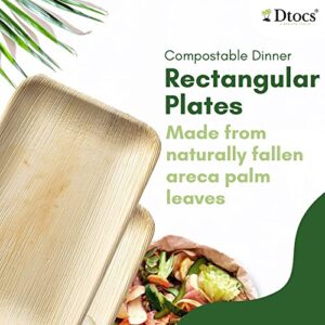 Dtocs Palm Leaf Plates 6x9 Inch Rectangle Tray (Pack 50) | Bamboo Plate Like Biodegradable Compostable Plate, Disposable Charcuterie Board, Mini Cheese Board | Sturdy Than Heavy Duty Paper Plates