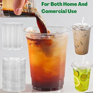 botogift [50 Sets]  20 oz Clear Plastic Cups with Flat Lids and STRAWS, Disposable Coffee Cups, Drinking Cups for Cold Drinks, Milkshakes, Juice, Smoothies, Slurpee