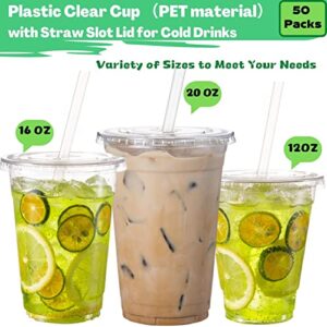 botogift [50 Sets]  20 oz Clear Plastic Cups with Flat Lids and STRAWS, Disposable Coffee Cups, Drinking Cups for Cold Drinks, Milkshakes, Juice, Smoothies, Slurpee