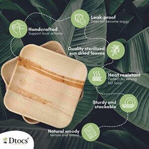 Dtocs Palm Leaf Plate 8 Inch Square Plate (50 Pcs) Bamboo Plate Like Compostable Party Plate Set - Mini Dinner Plate, Cake Plate, Appetizer Plate | Disposable Plates Sturdier Than 8" Paper Plates