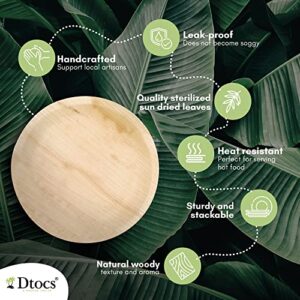 Dtocs Palm Leaf Plate Set (50 Pc) Bamboo Plate Like 9 Inch Round Dinner Plates| Disposable Party Plates, Charcuterie Boards, Platter Sturdy Than Heavy Duty Paper Plates for Weddings, Parties, Catering