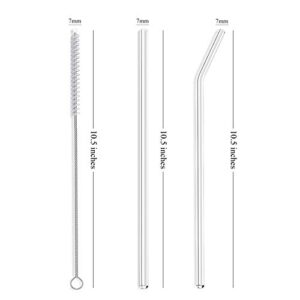 ALINK Skinny Clear Glass Straws, 10.5" x 7 mm Long Reusable Drinking Straws for 30 oz RTIC/YETI Tumblers, Mason Jars, Pack of 8 with 2 Cleaning Brush and 8 Silicone Tips