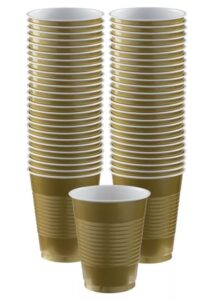 onn+ pack of 50 disposable plastic cups, 16 oz, strong and sturdy disposable cups for parties or celebrations (gold)