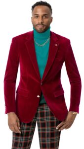 mens solid velvet blazers use for parties christmas holiday red