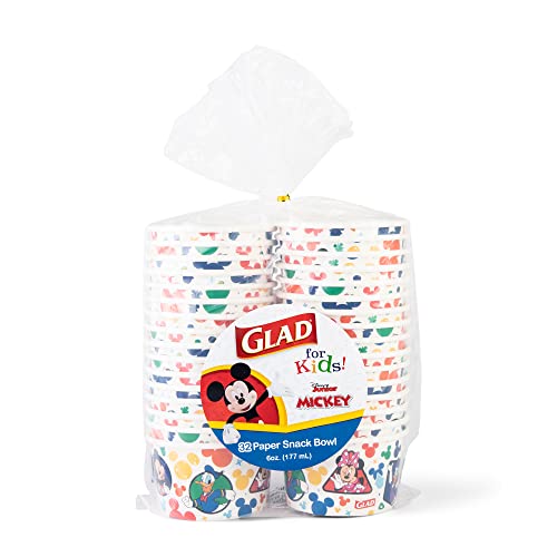 Glad for Kids Disney Mickey and Friends 6oz Paper Snack Bowls, Lids Not Included, 32ct | Disney Mickey Mouse Paper Snack Bowls, Kids Snack Bowls| Kid-Friendly Paper Snack Cups for Everyday Use