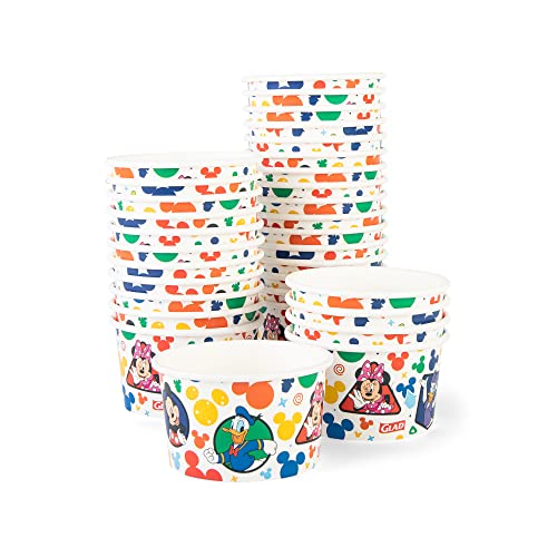 Glad for Kids Disney Mickey and Friends 6oz Paper Snack Bowls, Lids Not Included, 32ct | Disney Mickey Mouse Paper Snack Bowls, Kids Snack Bowls| Kid-Friendly Paper Snack Cups for Everyday Use