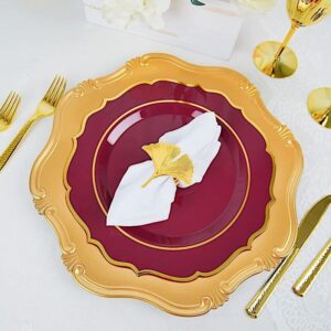 20 Pcs of 10.5" Burgundy Round Dinner Plates With Gold Scalloped Rim Wedding Tableware