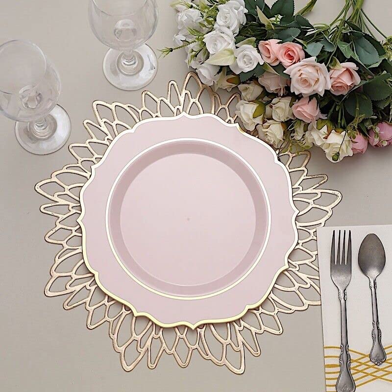 30 Pcs of 10.5" Blush Round Dinner Plates With Gold Scalloped Rim Wedding Tableware