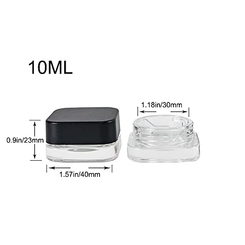 10ml Glass Pot Jars Square Clear Leak Proof Glass Cosmetic Container Jars with Black Lids for Sugar Scrub, Cream, Bath Salt, Slime-(0.34oz/10Pack)