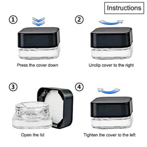 10ml Glass Pot Jars Square Clear Leak Proof Glass Cosmetic Container Jars with Black Lids for Sugar Scrub, Cream, Bath Salt, Slime-(0.34oz/10Pack)