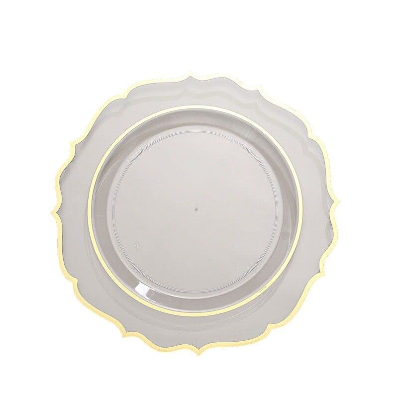 20 Pcs of 10.5" Clear Round Dinner Plates With Gold Scalloped Rim Wedding Tableware