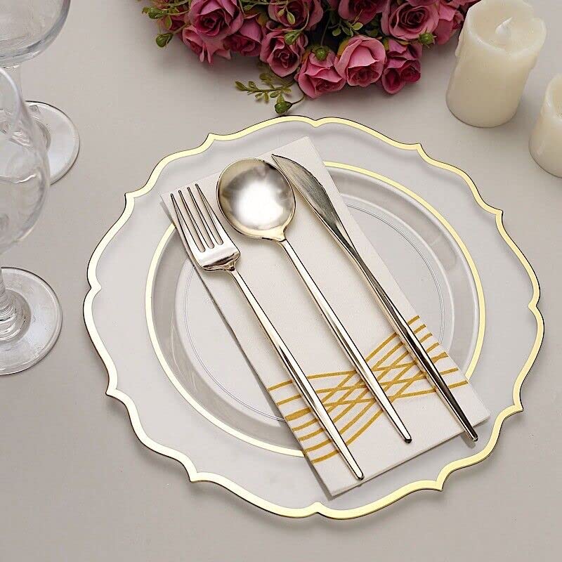 20 Pcs of 10.5" Clear Round Dinner Plates With Gold Scalloped Rim Wedding Tableware