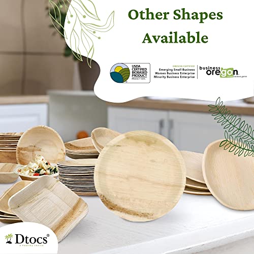 Dtocs Palm Leaf Plates 5x8 Inch Rectangle Tray (50 Pc) -Disposable Bamboo Tray Look Mini Charcuterie Board Set, Dessert Serving Tray, Pasta Plate | Dinnerware Set Sturdy Than Heavy Duty Paper Plates