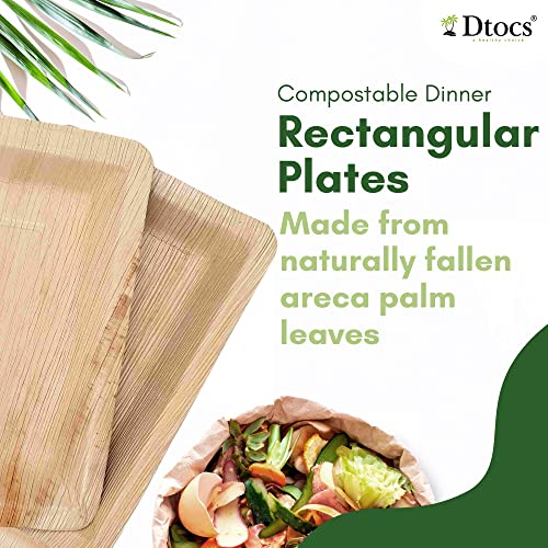 Dtocs Palm Leaf Plates 5x8 Inch Rectangle Tray (50 Pc) -Disposable Bamboo Tray Look Mini Charcuterie Board Set, Dessert Serving Tray, Pasta Plate | Dinnerware Set Sturdy Than Heavy Duty Paper Plates