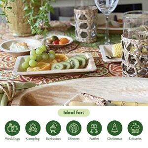 Dtocs Palm Leaf Plates 5x8 Inch Rectangle Tray (50 Pc) -Disposable Bamboo Tray Look Mini Charcuterie Board Set, Dessert Serving Tray, Pasta Plate | Dinnerware Set Sturdy Than Heavy Duty Paper Plates