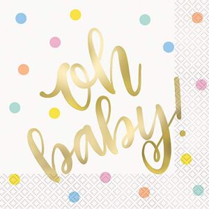 foil gold “oh baby” luncheon napkins 6.5″, 16 ct.