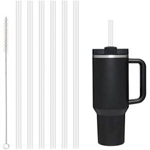 replacement straws for stanley tumbler cups 20-40 oz, 6-pack reusable thickened plastic clear straws with brush,fit for most tumblers (10.4″(30oz))