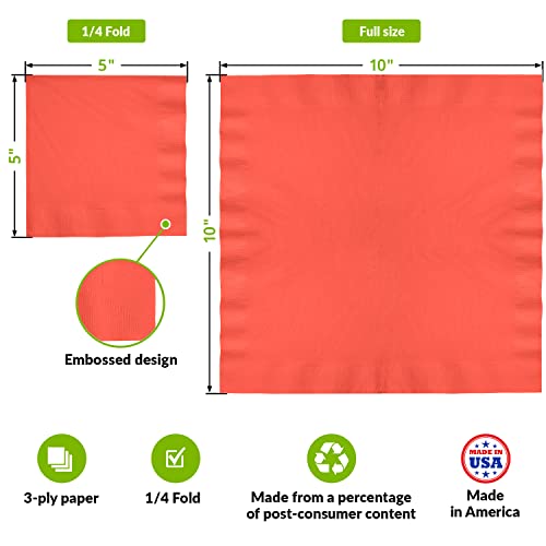 CUSINIUM [24 pcs] 10" Coral Orange Paper Banquet Large Plates with [50 pcs] 3-ply Coral Orange Party Napkins