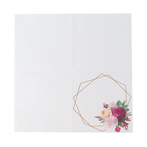 Efavormart 20 Pack | 2 Ply Soft White/Gold Hexagon Frame Floral Paper Napkins, Wedding Dinner Cocktail Beverage Napkins