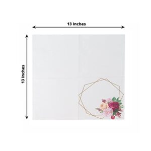 Efavormart 20 Pack | 2 Ply Soft White/Gold Hexagon Frame Floral Paper Napkins, Wedding Dinner Cocktail Beverage Napkins