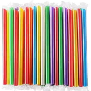 [individually wrapped] angled tips 100 pcs disposable jumbo smoothie straws & boba straws, wide multi colors milkshakes plastic drinking straws, bpa free (9.45″ long and 0.43″ diameter)