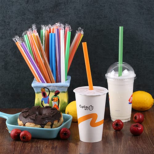 [Individually Wrapped] 100 Pcs Disposable Jumbo Smoothie Straws, Wide-mouthed Multi Colors Milkshakes Plastic Drinking Straws, (9.45" Long and 0.43" Diameter) BPA FREE