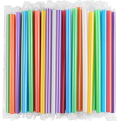 [Individually Wrapped] 100 Pcs Disposable Jumbo Smoothie Straws, Wide-mouthed Multi Colors Milkshakes Plastic Drinking Straws, (9.45" Long and 0.43" Diameter) BPA FREE