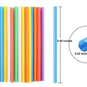 [Individually Wrapped] 100 Pcs Disposable Jumbo Smoothie Straws, Wide-mouthed Multi Colors Milkshakes Plastic Drinking Straws, (9.45" Long and 0.43" Diameter) BPA FREE