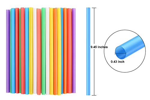 [Individually Wrapped] 100 Pcs Disposable Jumbo Smoothie Straws, Wide-mouthed Multi Colors Milkshakes Plastic Drinking Straws, (9.45" Long and 0.43" Diameter) BPA FREE