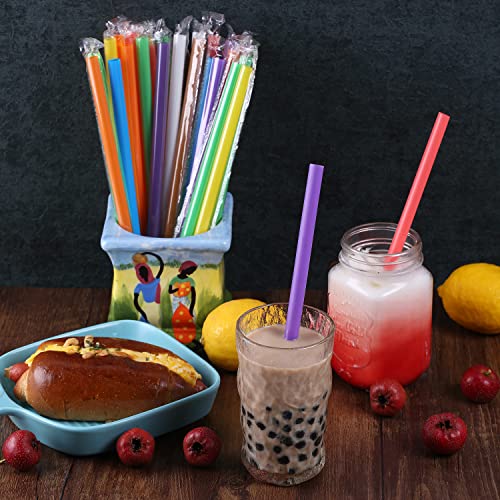 [Individually Wrapped] 100 Pcs Disposable Jumbo Smoothie Straws, Wide-mouthed Multi Colors Milkshakes Plastic Drinking Straws, (9.45" Long and 0.43" Diameter) BPA FREE