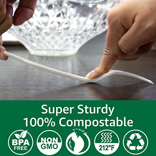 BIOCEAN 100% Compostable No Plastic Knives Plastic Forks Plastic Spoons Plastic Utensils, The Heavyweight Heavy Duty Flatware is Eco Friendly Products for Lounge Party Wedding BBQ Picnic Camping.