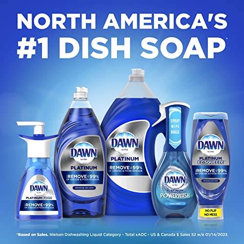 Dawn Dish Soap Squeeze Bottle, EZ-Squeeze Dawn Dishwashing Liquid,Dawn Platinum Dish Soap Liquid,Dish Washing Liquid+Non-Scratch Sponges for Dishes,Refreshing Rain,Includes 3x18oz Bottles+2 Sponges