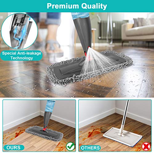 Spray Mop for Floor Cleaning with 3pcs Washable Pads - Wet Dry Microfiber Mop with 800 ml Refillable Bottle for Kitchen Wood Floor Hardwood Laminate Ceramic Tiles Floor Dust Cleaning