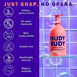 Nudy Rudy - Berrylicious - Liquid Hand Wash + 2 Bar Soap Bundle - Organic Shea Butter - Cloudberries - Non-Greasy - Hand Soap - Body Wash - Skin Care - Men & Women - 16.9 fl oz & 4.2 oz - 3 Pack