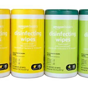 Amazon Basics Disinfecting Wipes, Lemon & Fresh Scent, Sanitizes/Cleans/Disinfects/Deodorizes, White, 85 Count, Pack of 4 (Previously Solimo)