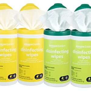 Amazon Basics Disinfecting Wipes, Lemon & Fresh Scent, Sanitizes/Cleans/Disinfects/Deodorizes, White, 85 Count, Pack of 4 (Previously Solimo)