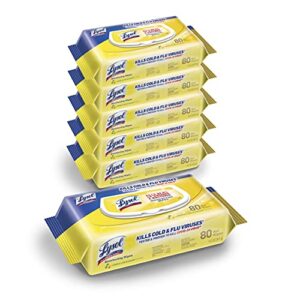 lysol disinfectant handi-pack wipes, multi-surface antibacterial cleaning wipes, for disinfecting and cleaning, lemon and lime blossom, 480 count (pack of 6)