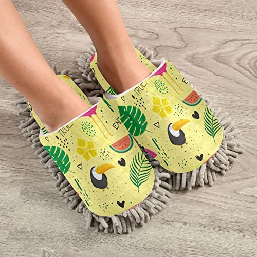 Doodle Flamingo Woman & Man Mopping Slippers with Soft Warm Comfort Wearing Experience. Clean Floor While Walking, Low Walking Noise, Size:US 5-8