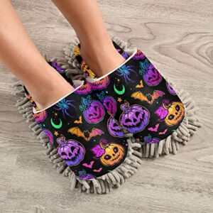 Kigai Microfiber Cleaning Slippers Halloween Pumpkin Purple Washable Mop Shoes Slipper for Men/Women House Floor Dust Cleaner, Size M