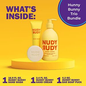 Nudy Rudy - Hunny Bunny Trio Bundle - Hand Cream, Liquid Hand Wash & Bar Soap - Organic Shea Butter - Manuka Honey - Non-Greasy - Moisturizer - Hand Lotion - Hand Soap - Body Wash - Skin Care - 3 Pack