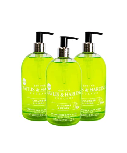 Baylis & Harding Hand Wash, Cucumber & Melon Scent, Luxury Hand Wash, Cruelty Free, Paraben Free, Vegan, Made in the UK, 3 Pack