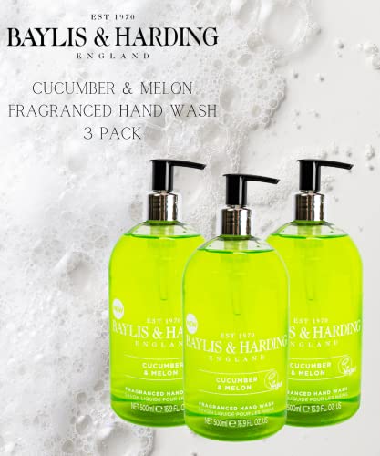 Baylis & Harding Hand Wash, Cucumber & Melon Scent, Luxury Hand Wash, Cruelty Free, Paraben Free, Vegan, Made in the UK, 3 Pack